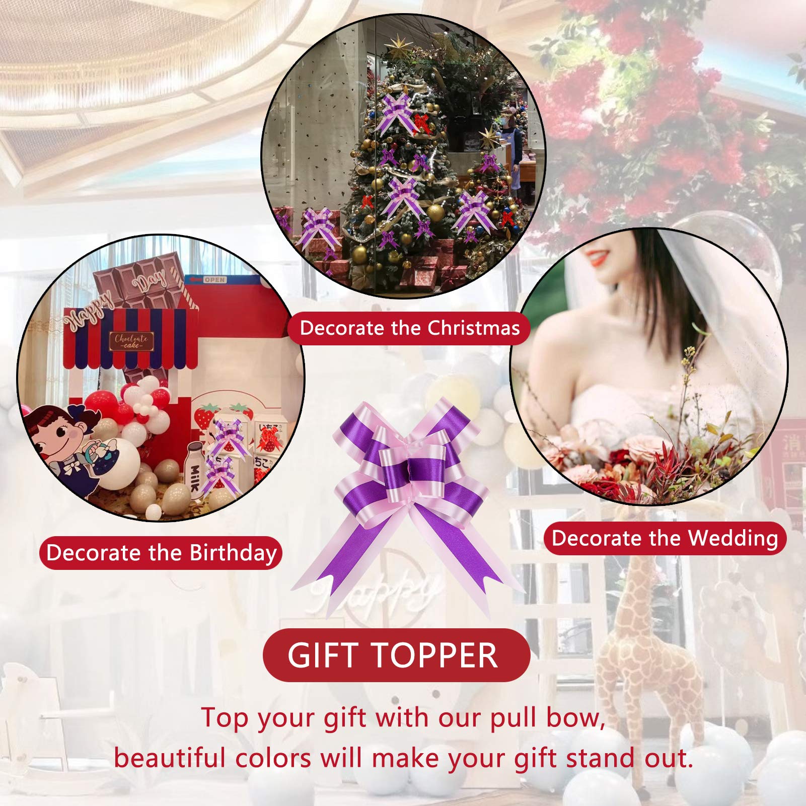 MMYQXI 80 Pieces 5.5 Inches Diameter Pull Bows for Gifts Pull Bows Present Wrapping Pull Bows with Ribbon for Wedding Present Baskets Random Color