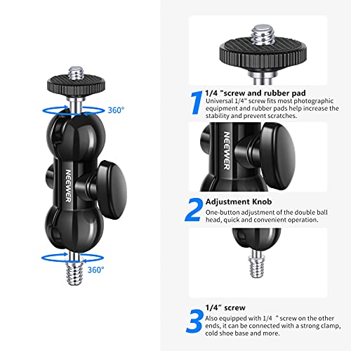 NEEWER Camera Mount Clamp with Dual Ball Head Adapter, Compatible with Insta360 GoPro Mount SmallRig Camera Cage, Webcam Monitor Mount, Super Clamp for Flash Mic LED Video Light Panel, ST10