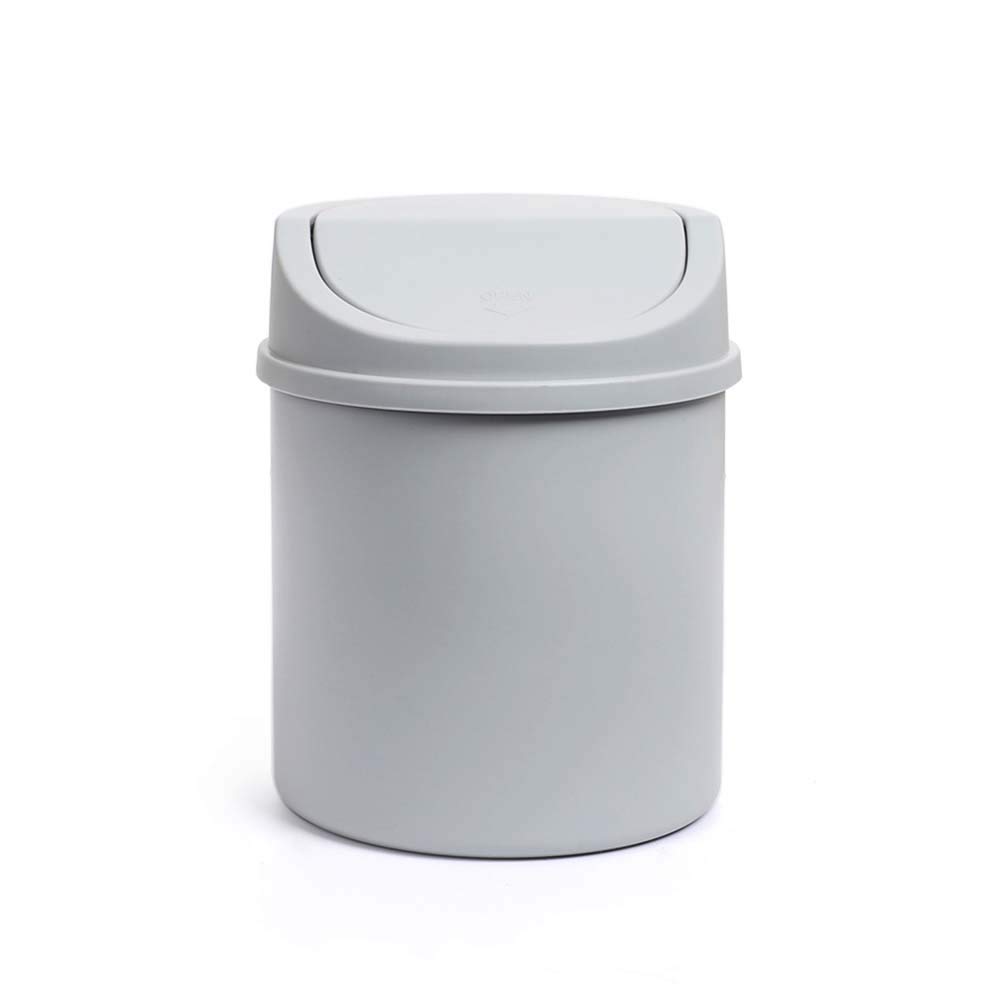 Modern Plastic Mini Wastebasket Trash Can for Office Desktop Coffee Table Kitchen,Colorful Plastic Trash with Swing-Top Lid,6.7x5.1''(Grey)