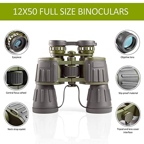 12X50 Full Size Binoculars for Adults with Photography Video Kit [Upgraded] Pro Tripod & Carrying Bag & Strap, Easy Focus for Camping,Travel,Stargazing,Bird Watching