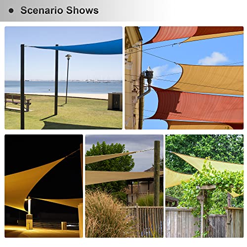 Sun Shade Sail 16'x16' Cream & Shade Sail Hardware Kit with Nylon Coated Cable Wire