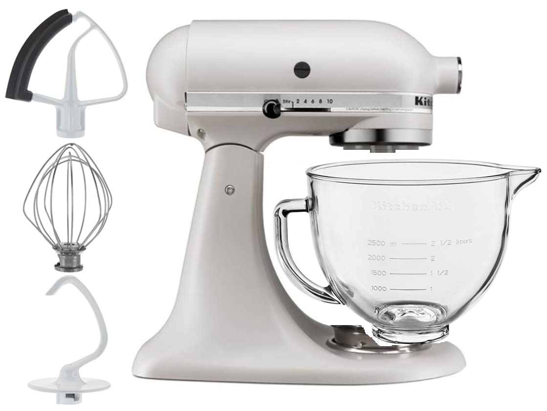 KitchenAid 5-Quart Tilt Head Stand Mixer With Flex Edge Beater Glass Bowl Matte Milkshake