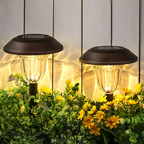 SOLPEX Solar Path Lights, 4 Pack High Lumen Solar Garden Lights, Solar Powered Waterproof Pathway Lights, Automatic Led Warm White Solar Yard Lights for Driveway, Walkway, Landscape, Lawn