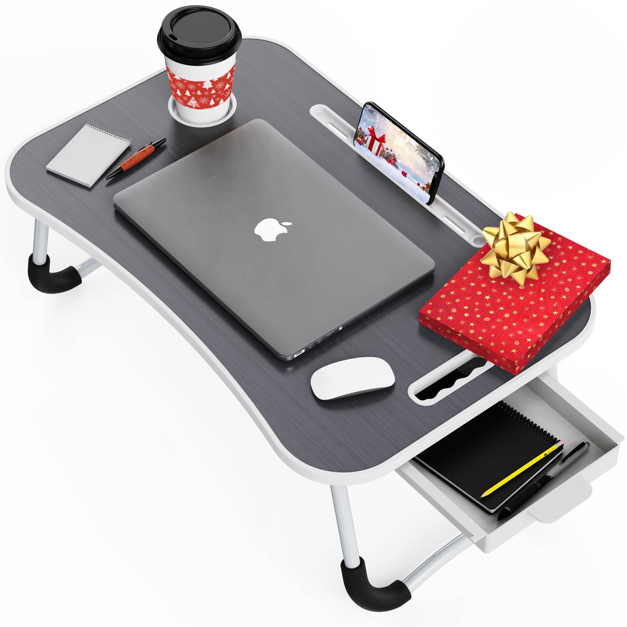 Lap Desk, Foldable Desk Bed Tray, Standing Desk, Laptop Desk, TV Tray Tables for Eating, Bed Table, Bed Desk, Breakfast Tray, Laptop Stand for Bed and Couch, Portable Desk for Dinner, Reading, (Gray)