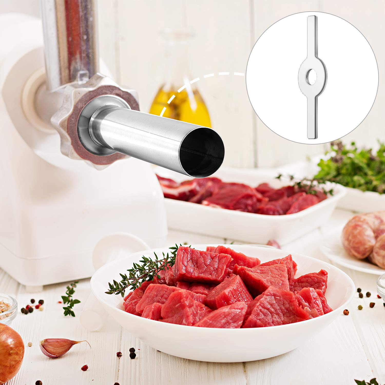 Mudder 4 Pieces Sausage Stuffer Kit 3 Different Sizes Stainless Steel Grinder Tubes with Sausage Stuffer Ring for Size 5 Meat Grinder Food Maker Kit