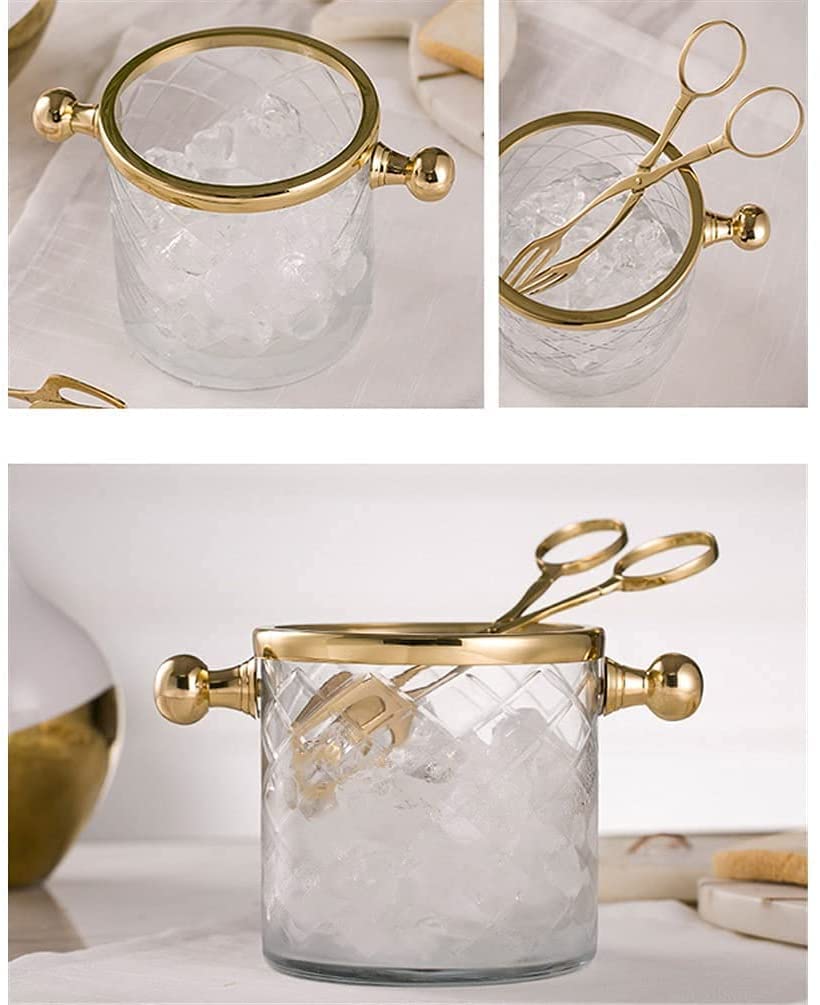 WEBOL Ice Bucket for Freezer Handmade Brass Glass Ice Bucket with Ice Clip Dining Table Cooler Wine Wine Rack Ice Bucket Champagne Can Coolera