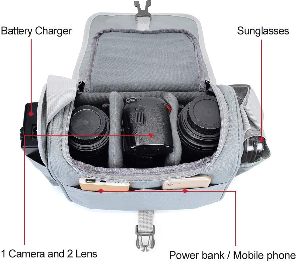 CADeN Camera Bag Case Shoulder Crossbody Bag Compatible for Nikon, Canon, Sony, DSLR SLR Mirrorless Cameras and Lenses (1.0 Grey, Small)