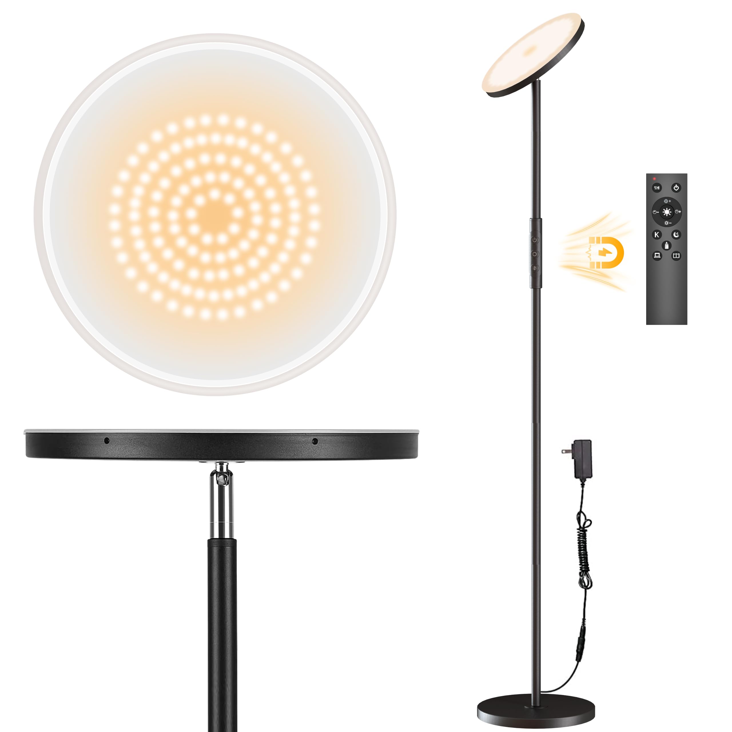 Floor Lamp, 2400LM Bright LED Torchiere Floor Lamp with Stepless Dimmable 4 Color Temperatures, Tall Standing Room Lamp with Remote & Touch Control, LED Floor Lamps for Living Room Bedroom Office