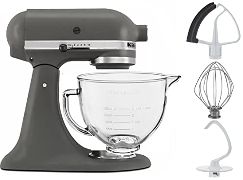 KitchenAid 5-Quart Tilt Head Grey Stand Mixer With Flex Edge Beater Glass Bowl Imperial Gray