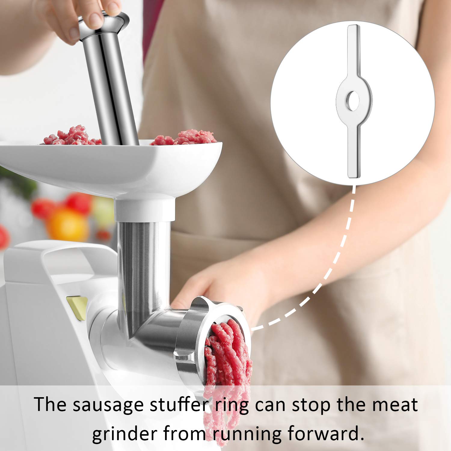 Mudder 4 Pieces Sausage Stuffer Kit 3 Different Sizes Stainless Steel Grinder Tubes with Sausage Stuffer Ring for Size 5 Meat Grinder Food Maker Kit
