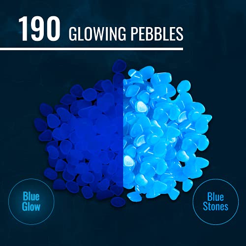 Graham Products Glow in The Dark Rocks 190PCS, Glowing Fish Tank Pebbles - Indoor/Outdoor Yard Décor; Garden/Aquarium/Planter/Walkway/Driveway, Blue