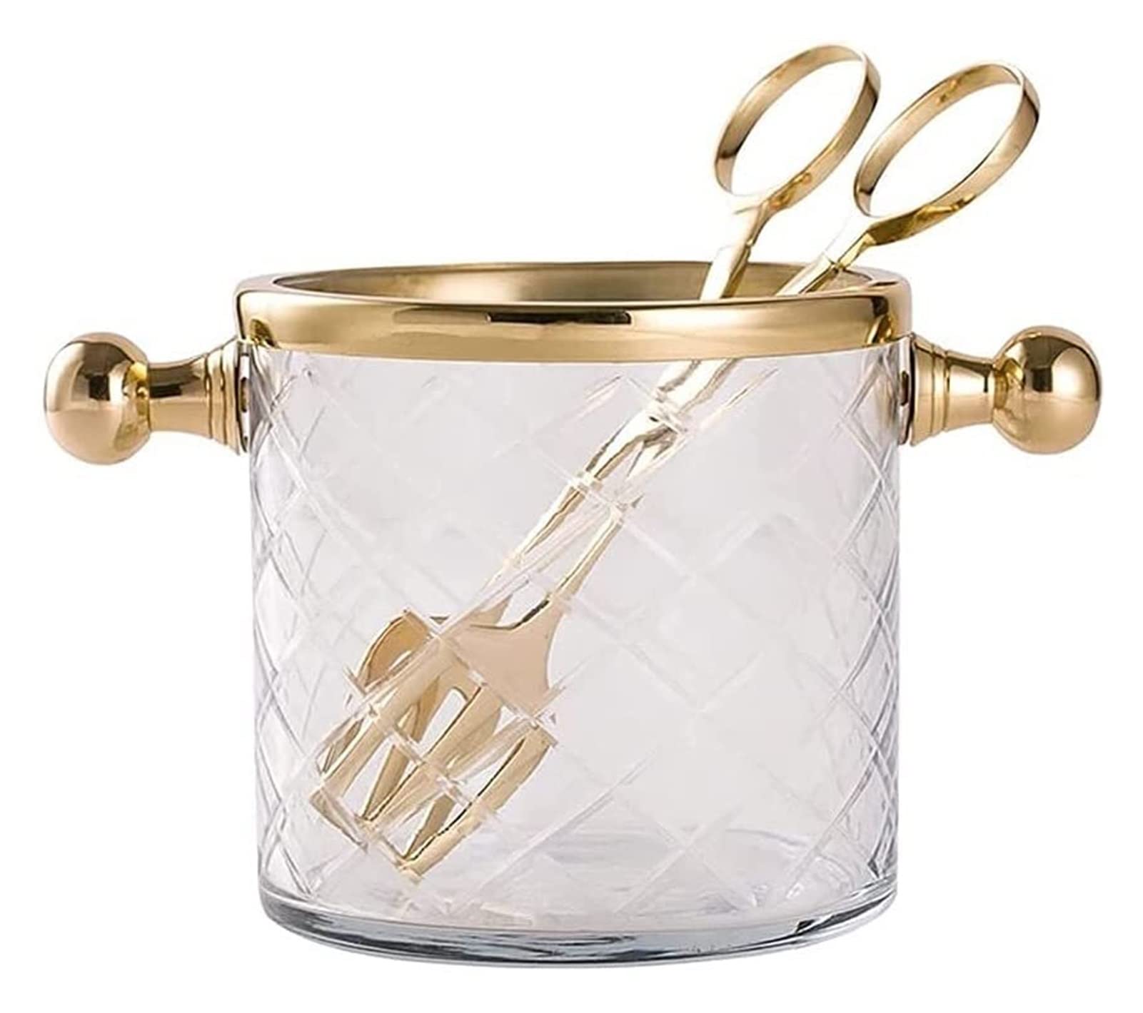 WEBOL Ice Bucket for Freezer Handmade Brass Glass Ice Bucket with Ice Clip Dining Table Cooler Wine Wine Rack Ice Bucket Champagne Can Coolera