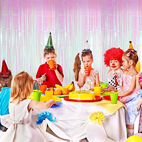Twinkle Star 2 Pack Photo Booth Backdrop Foil Curtain Tinsel Backdrop Environmental Background for Birthday Party, Wedding, Graduation, Christmas Decorations (Transparent Iridescent)