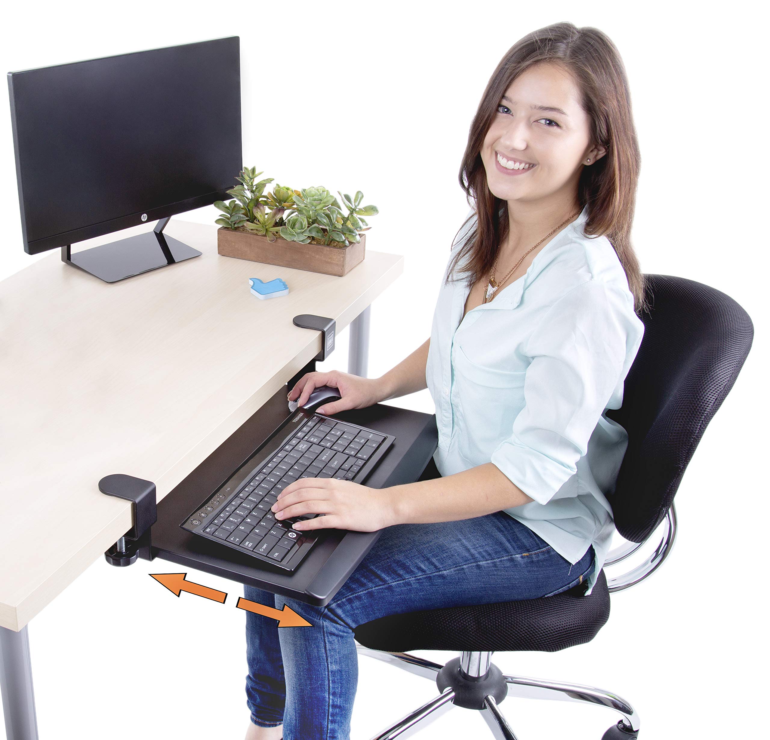 Stand Steady Clamp On Keyboard Tray | Keyboard Shelf - Small Size - Easy Install - No Need to Drill into Desk! Retractable to Slide Under Desktop | Great for Home or Office!