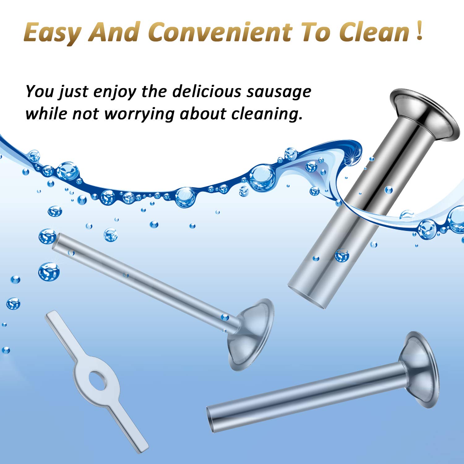 Mudder 4 Pieces Sausage Stuffer Kit 3 Different Sizes Stainless Steel Grinder Tubes with Sausage Stuffer Ring for Size 5 Meat Grinder Food Maker Kit