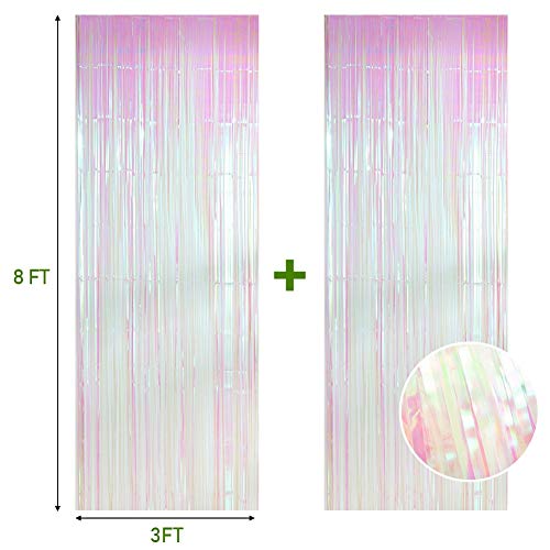 Twinkle Star 2 Pack Photo Booth Backdrop Foil Curtain Tinsel Backdrop Environmental Background for Birthday Party, Wedding, Graduation, Christmas Decorations (Transparent Iridescent)