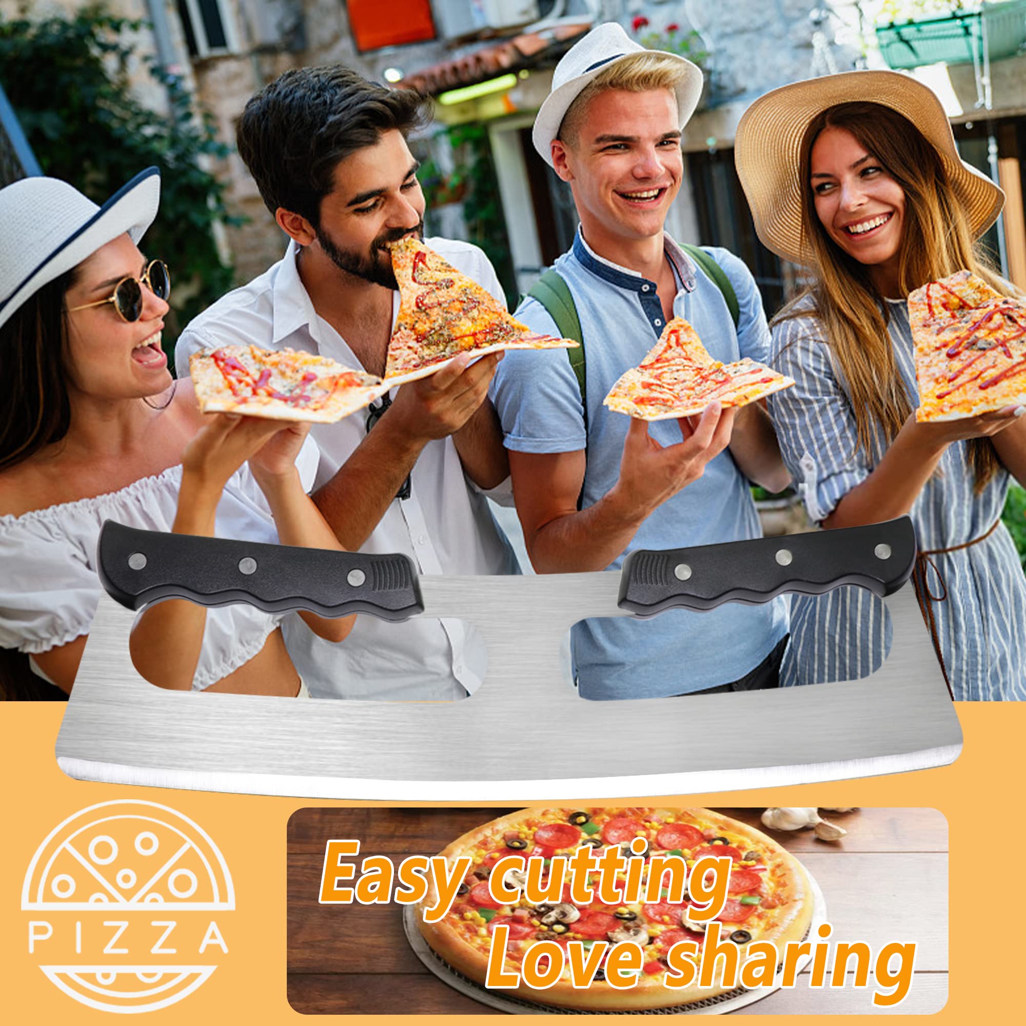 MS WGO Pizza Cutter Rocker Knife Pizza Slicer Kitchen Tools, Stainless Steel Large Pizza Cutter Wheel With Plastic Cover Baking Tools Accessories,Dishwasher Safe