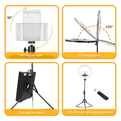JJ JIANJIN Ring Light Kit:18Inch Outer 11.8Inch Inner 55W6700k Dimmable LED Light , Tripod Stand, Remote Controller,Box for Camera,Smartphone,YouTube,TikTok,Self-Portrait Shooting,CRI90,Black