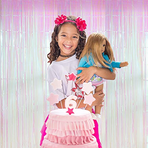 Twinkle Star 2 Pack Photo Booth Backdrop Foil Curtain Tinsel Backdrop Environmental Background for Birthday Party, Wedding, Graduation, Christmas Decorations (Transparent Iridescent)