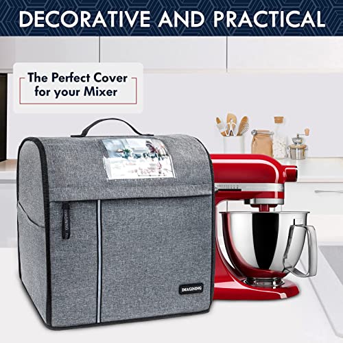 Stand Mixer Cover for Kitchenaid, Kitchen Aid Mixer Covers for 4.5, 5 Quart Tilt Head, Stylish Mixer Cover with Extra Pocket for Accessories, Grey
