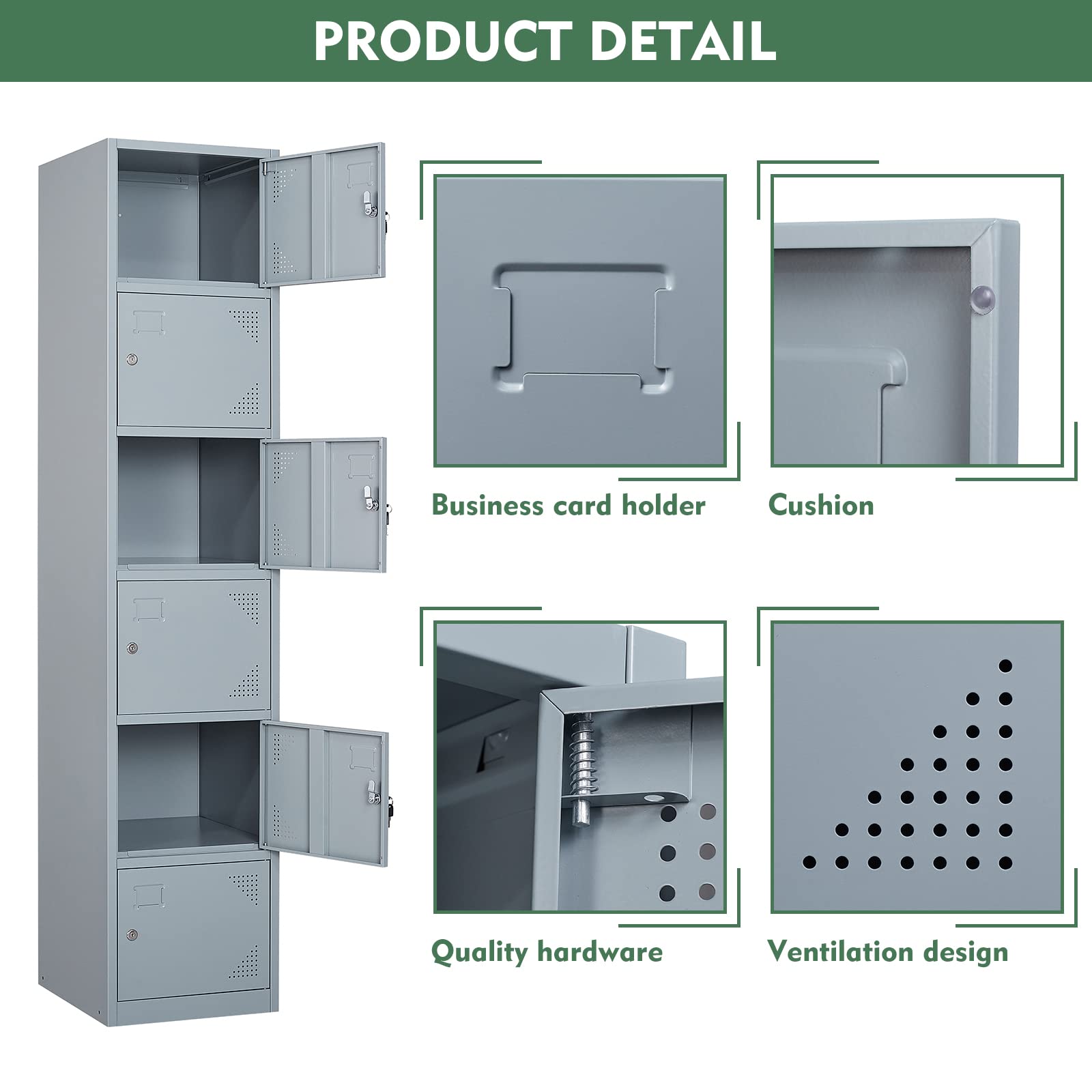 BYNSOE Metal Locker 2 Doors 71" Employees Locker Storage Cabinet Locker School Hospital Gym Locker Requires Assembly (Grey, 2 Doors)