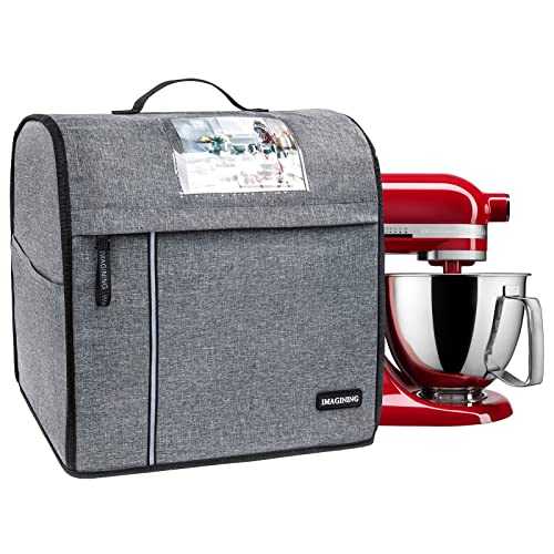 Stand Mixer Cover for Kitchenaid, Kitchen Aid Mixer Covers for 4.5, 5 Quart Tilt Head, Stylish Mixer Cover with Extra Pocket for Accessories, Grey