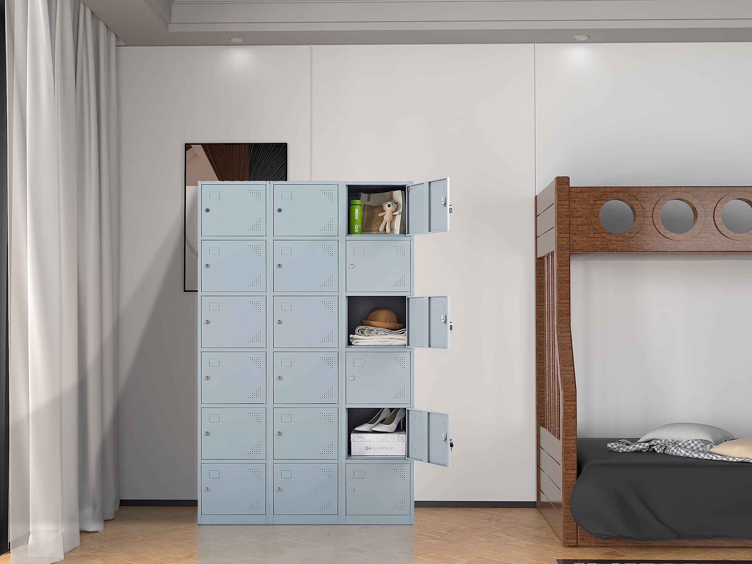 BYNSOE Metal Locker 2 Doors 71" Employees Locker Storage Cabinet Locker School Hospital Gym Locker Requires Assembly (Grey, 2 Doors)