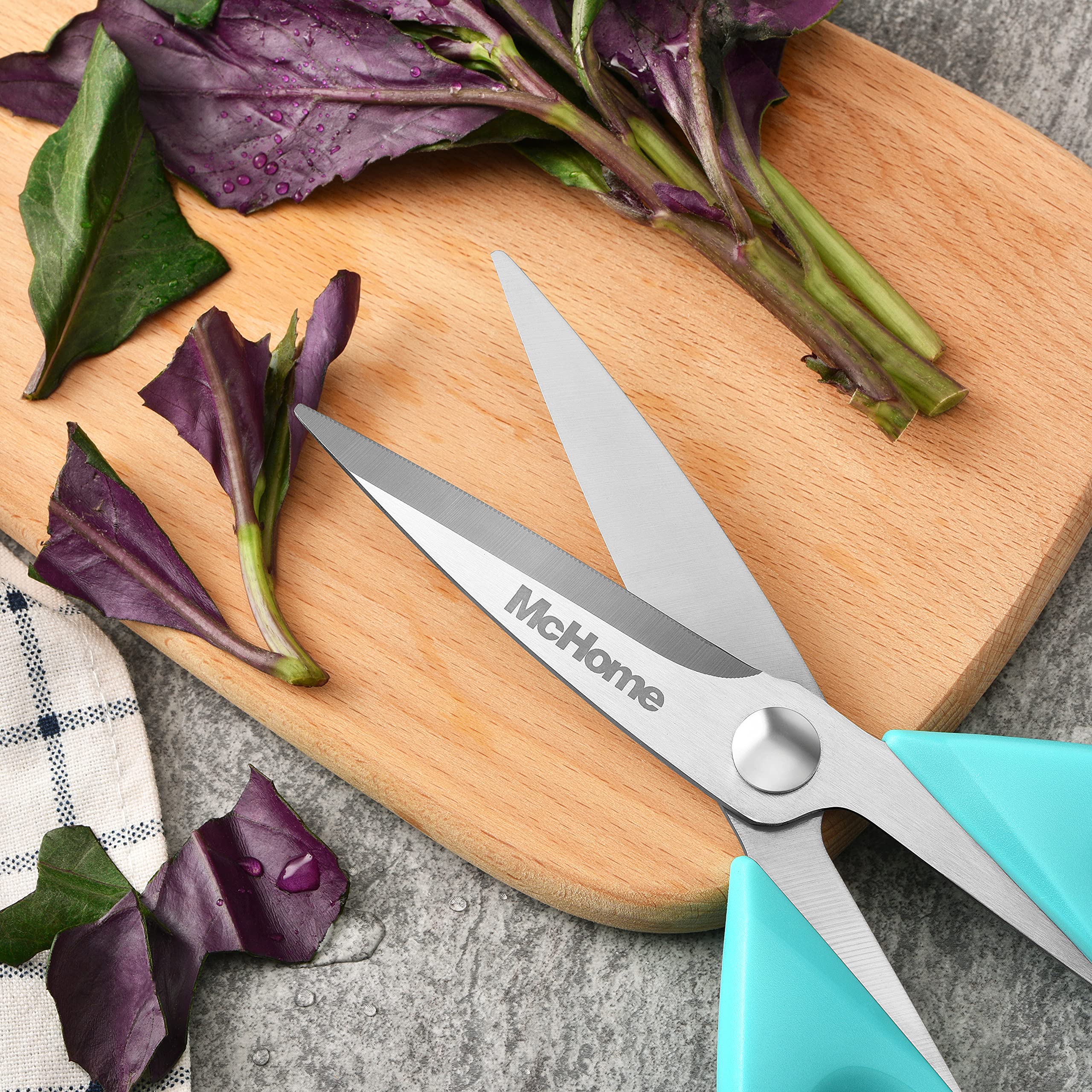 McHome MHS11 Kitchen Scissors, 2-Pack Heavy Duty Kitchen Shears, Stainless Steel Meat Cutting Scissors, Sharp Cooking Scissors for Chicken, Seafood, Poultry, Herbs, Turquoise(8.7+ 6.8 INCH)