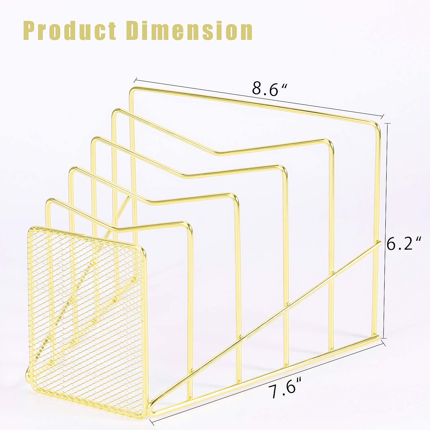 Z PLINRISE Incline File Sorter, Wire Magazine Holder Rack for Mails, Folders and Books, Desk Paper Storage Organizer for Home and Office, 5 Sections, Gold