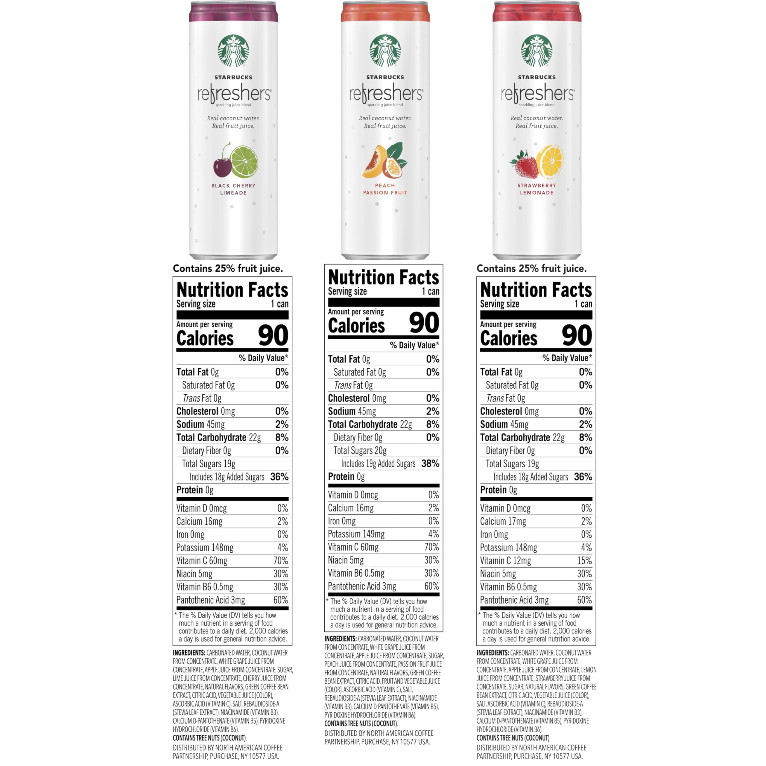 Starbucks RTD Energy Drink, Refreshers, 3 Flavor Variety Pack , 12oz Sleek Cans (12 Pack)