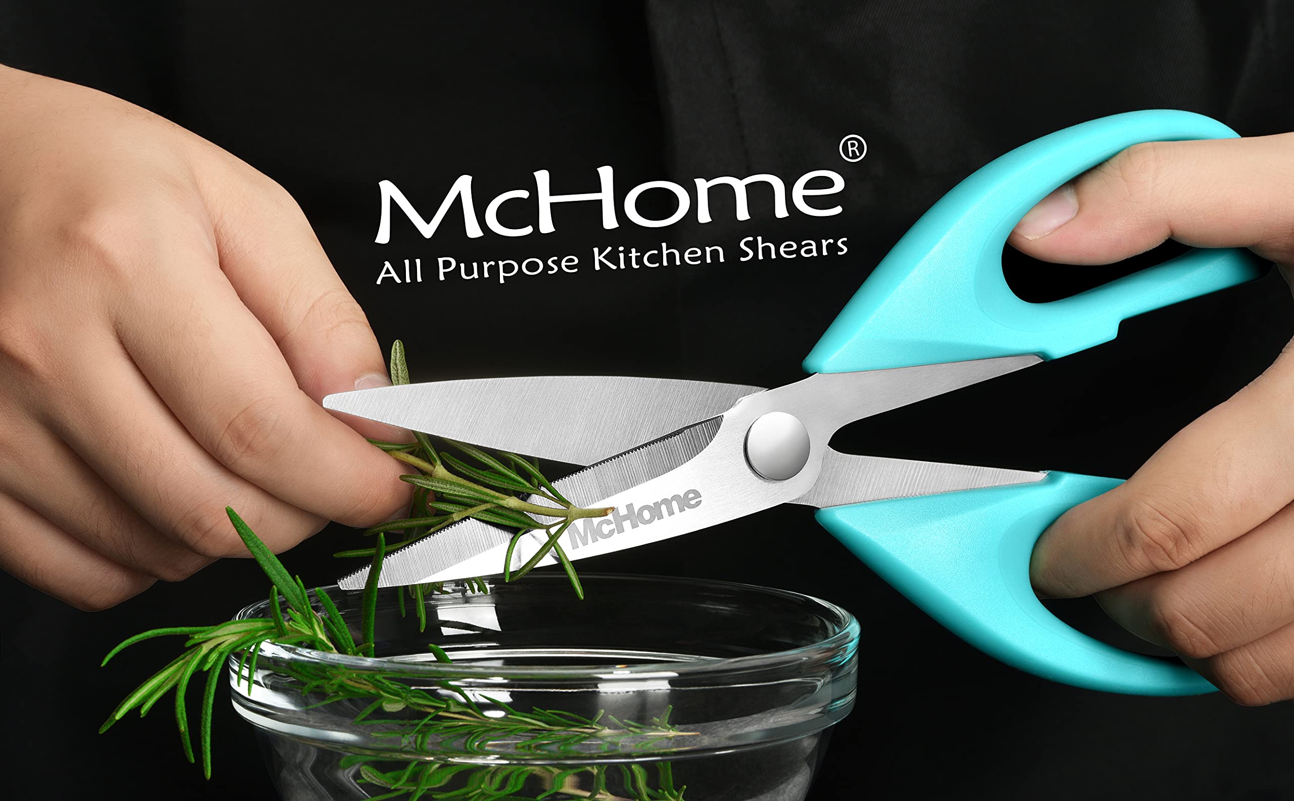 McHome MHS11 Kitchen Scissors, 2-Pack Heavy Duty Kitchen Shears, Stainless Steel Meat Cutting Scissors, Sharp Cooking Scissors for Chicken, Seafood, Poultry, Herbs, Turquoise(8.7+ 6.8 INCH)