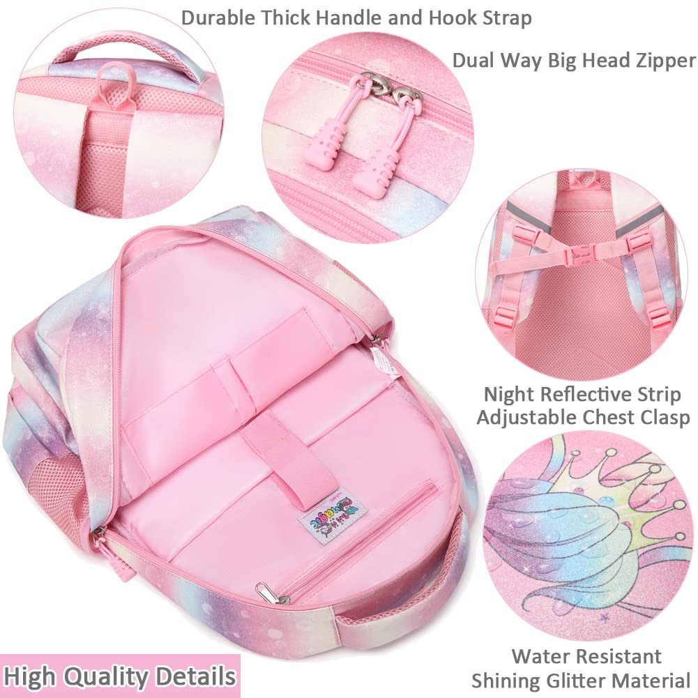 Unicorn Backpack for Girls School Backpack Glitter Rainbow Kids Backpack for Girls Bookbags 3 in 1 Set with Lunch Tote Pencil Bag