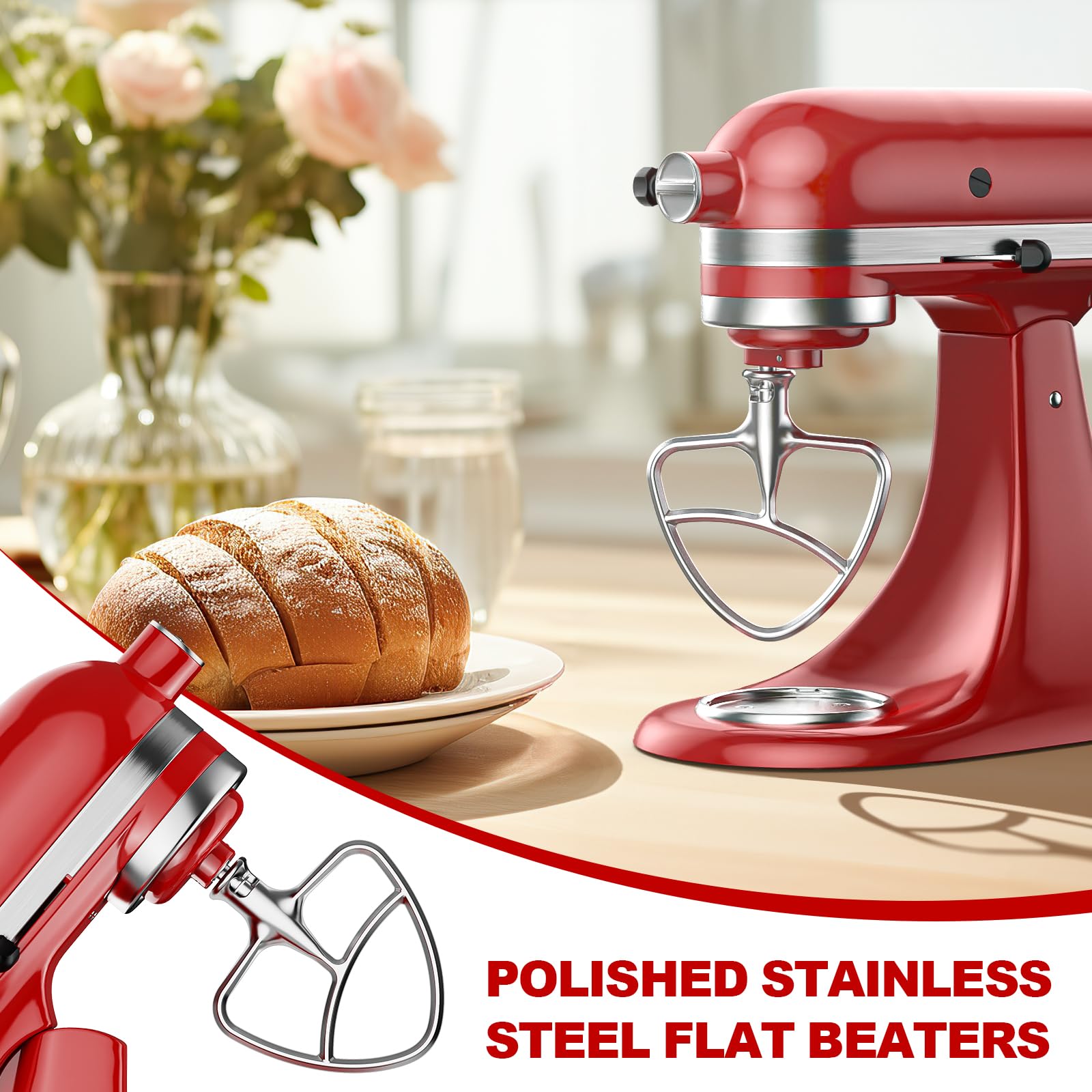 Stainless Steel Flat Beater for KitchenAid Mixer, Paddle Attachment for Tilt-Head Stand Mixer Fits 4.5-5 QT Mixing Bowl, Beater Replacement, Dishwasher Safe by GVODE