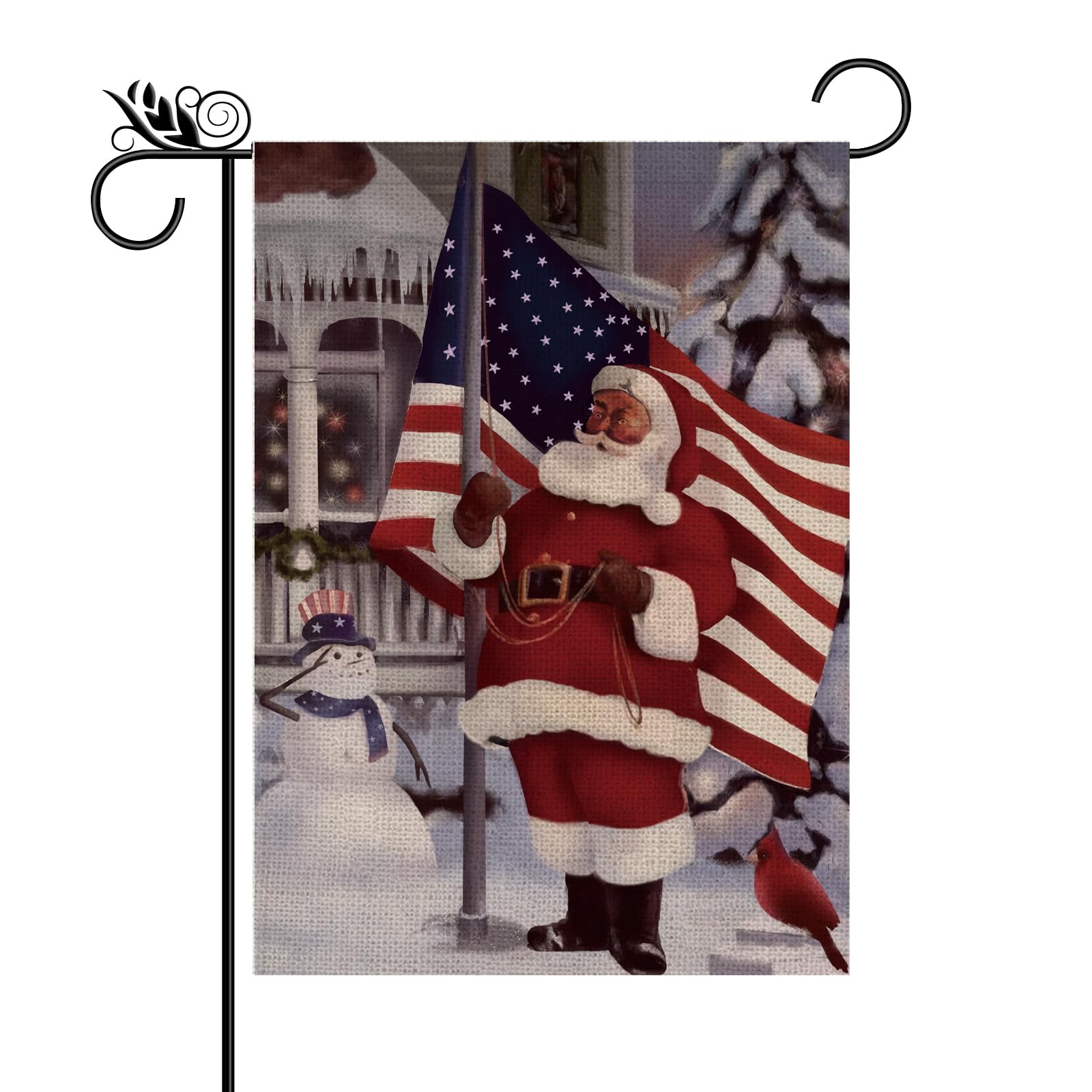Christmas Garden Flag Santa Claus Cardinal Double Sided Burlap Vertical Rustic Outdoor Decorations Rise the US Flags Merry Christmas Yard Decor 12.5 x 18 Inch