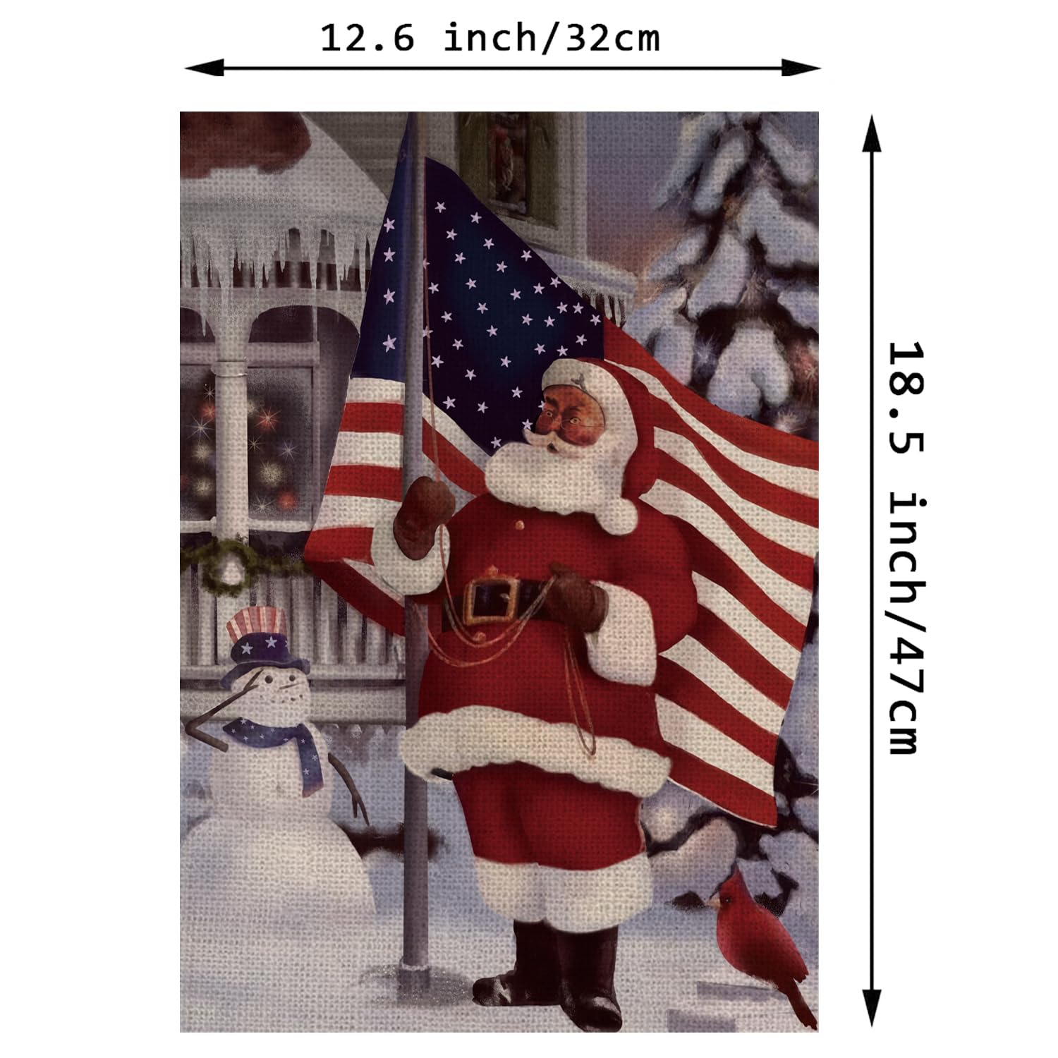 Christmas Garden Flag Santa Claus Cardinal Double Sided Burlap Vertical Rustic Outdoor Decorations Rise the US Flags Merry Christmas Yard Decor 12.5 x 18 Inch