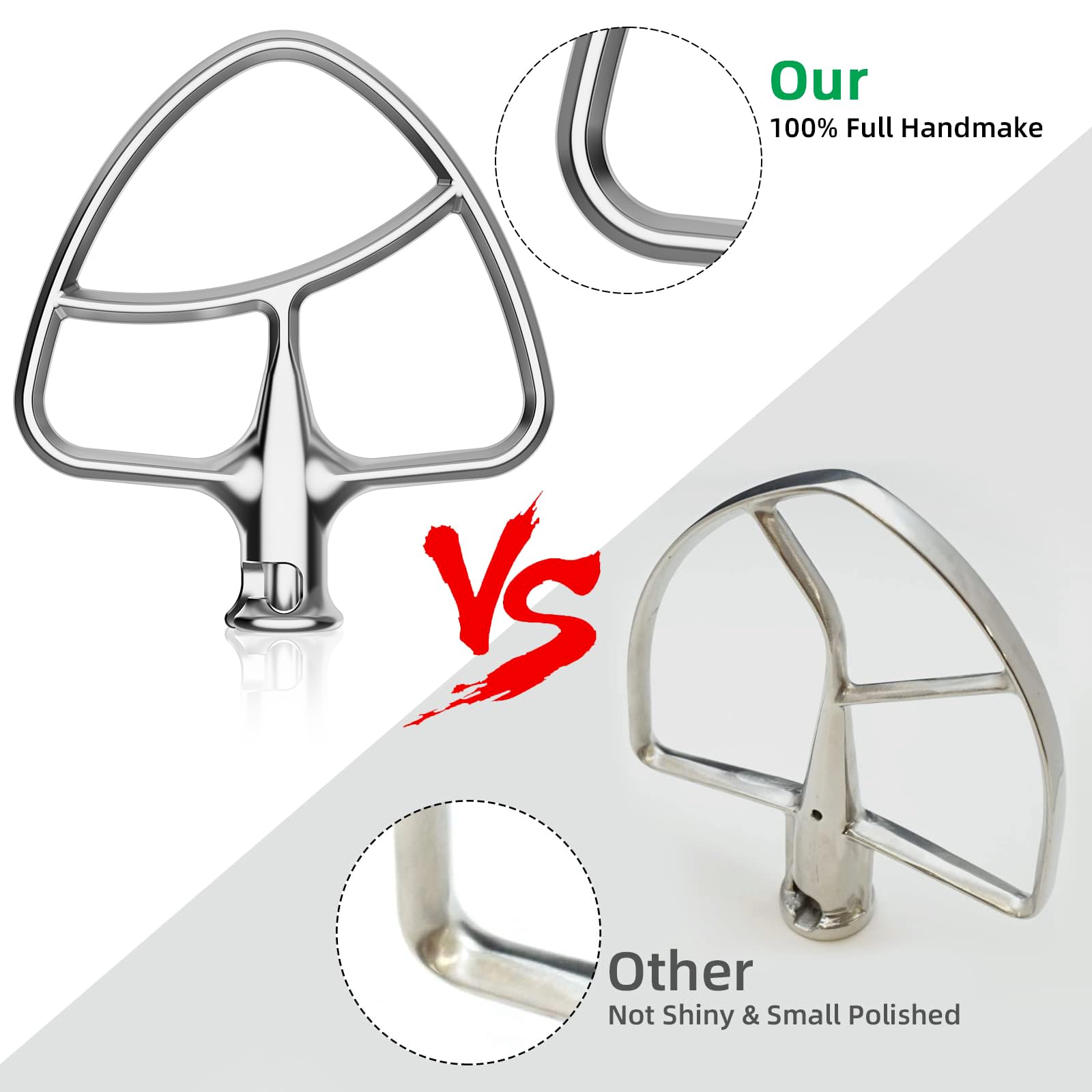 Stainless Steel Flat Beater for KitchenAid Mixer, Paddle Attachment for Tilt-Head Stand Mixer Fits 4.5-5 QT Mixing Bowl, Beater Replacement, Dishwasher Safe by GVODE