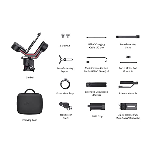 DJI RS 3 Combo, 3-Axis Gimbal Stabilizer for DSLR and Mirrorless Camera for Canon/Sony/Panasonic/Nikon/Fujifilm, 3 kg (6.6 lbs) Payload, Automated Axis Locks, 1.8" OLED Touchscreen, Focus Motor (2022)