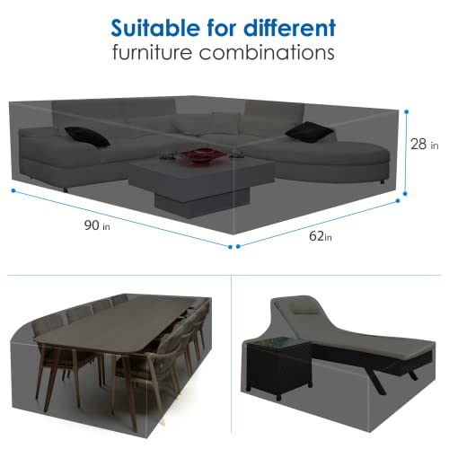 ANKIBER Patio Furniture Set Covers Waterproof , 600D Outdoor Rectangular Anti-UV Sofa Loveseat Couch Covers, Black Heavy Duty Chair Table Protection Covers (90"X62"X28")