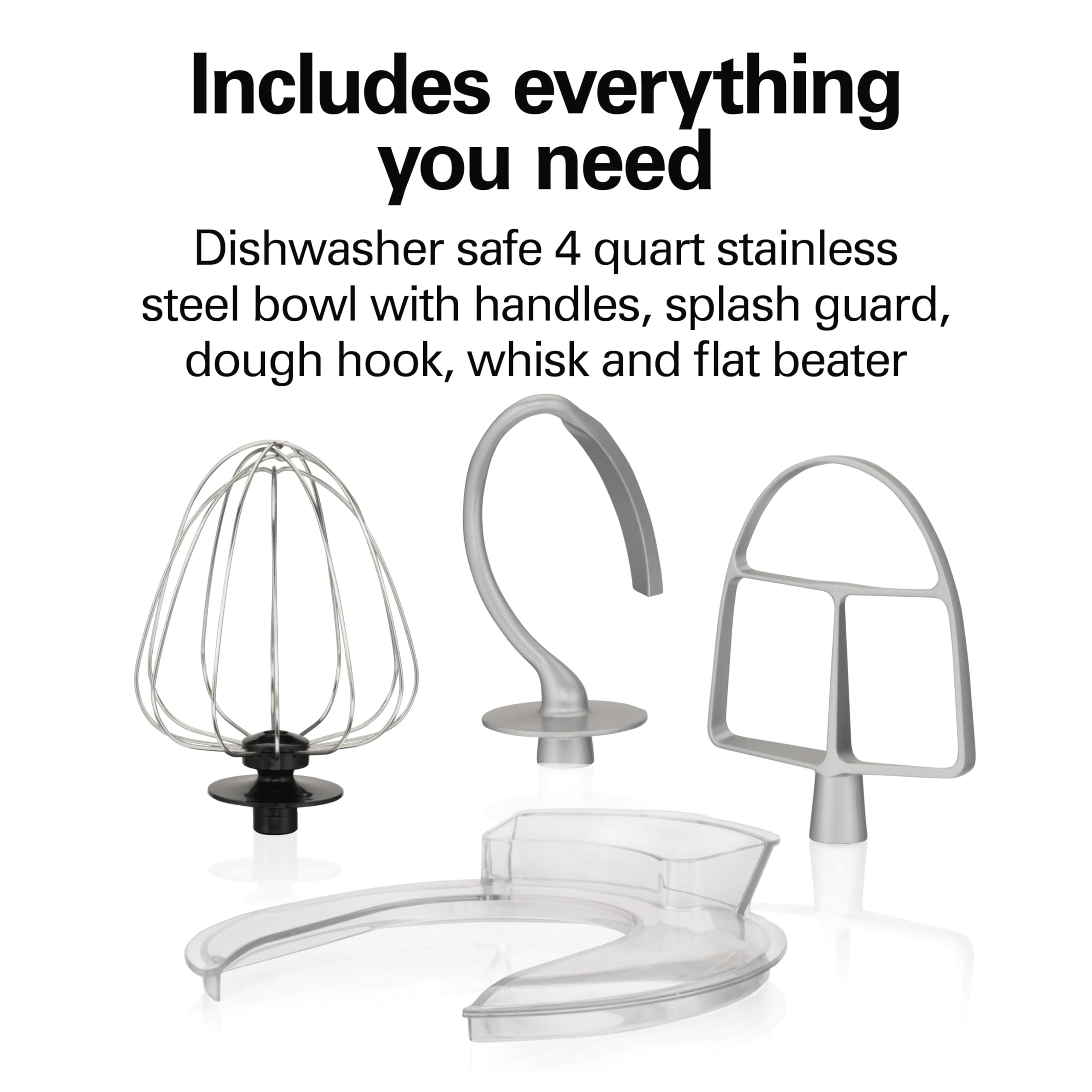 Hamilton Beach Electric Stand Mixer, 4 Quarts, Dough Hook, Flat Beater Attachments, Splash Guard 7 Speeds with Whisk, Blue
