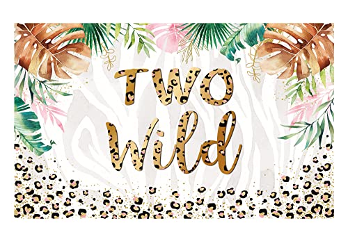 Funnytree Two Wild Backdrop for Girls 2nd Birthday Party Decoration Leopard Theme Floral Jungle Photo Background Photobooth Props