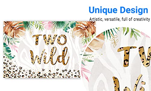 Funnytree Two Wild Backdrop for Girls 2nd Birthday Party Decoration Leopard Theme Floral Jungle Photo Background Photobooth Props