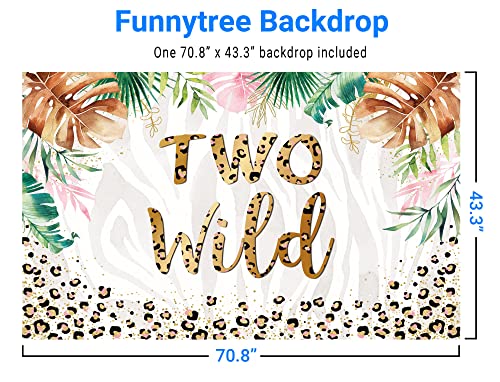 Funnytree Two Wild Backdrop for Girls 2nd Birthday Party Decoration Leopard Theme Floral Jungle Photo Background Photobooth Props