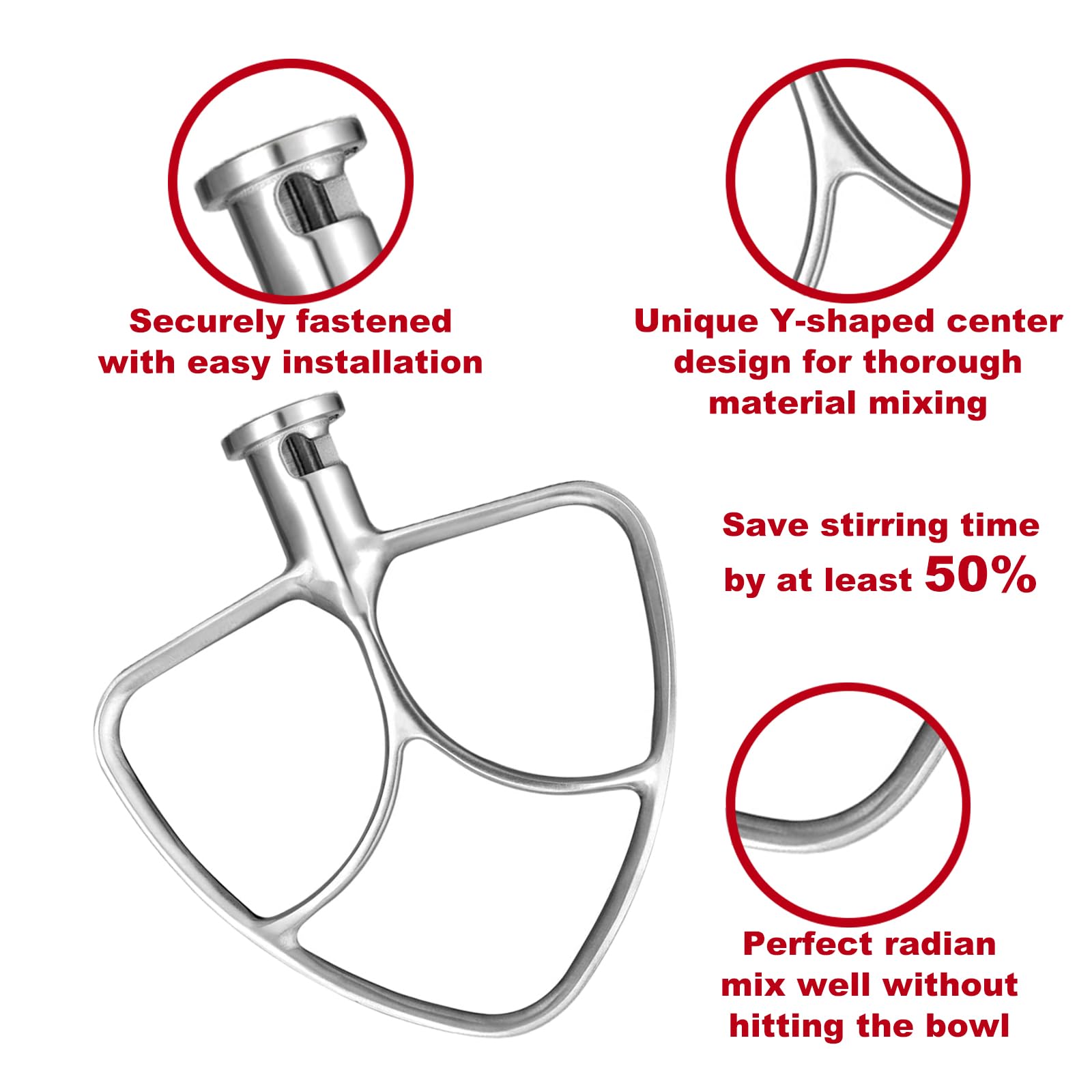 Stainless Steel Flat Beater for KitchenAid 4.5-5QT Tilt-Head Bowls,Fit for Classic, Classic Plus and Artisan Serie K45SS,KSM75,KSM90,KSM95,KSM150,Dishwasher Safe Paddle Attachment for Kitchenaid Mixer