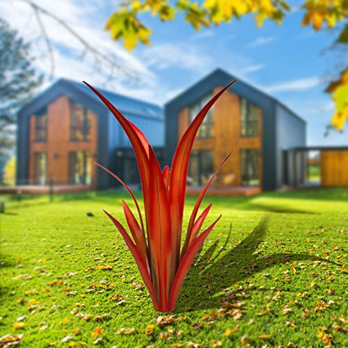 Metal Agave Yard Art, Large Tequila Rustic Sculpture, Metal Agave Plants Outdoor Decor, Agave Metal Plants with Solar Gazing Ball, 7-Colors-Change, Outdoor Garden Lawn Ornaments Yard Stakes (Red-M)