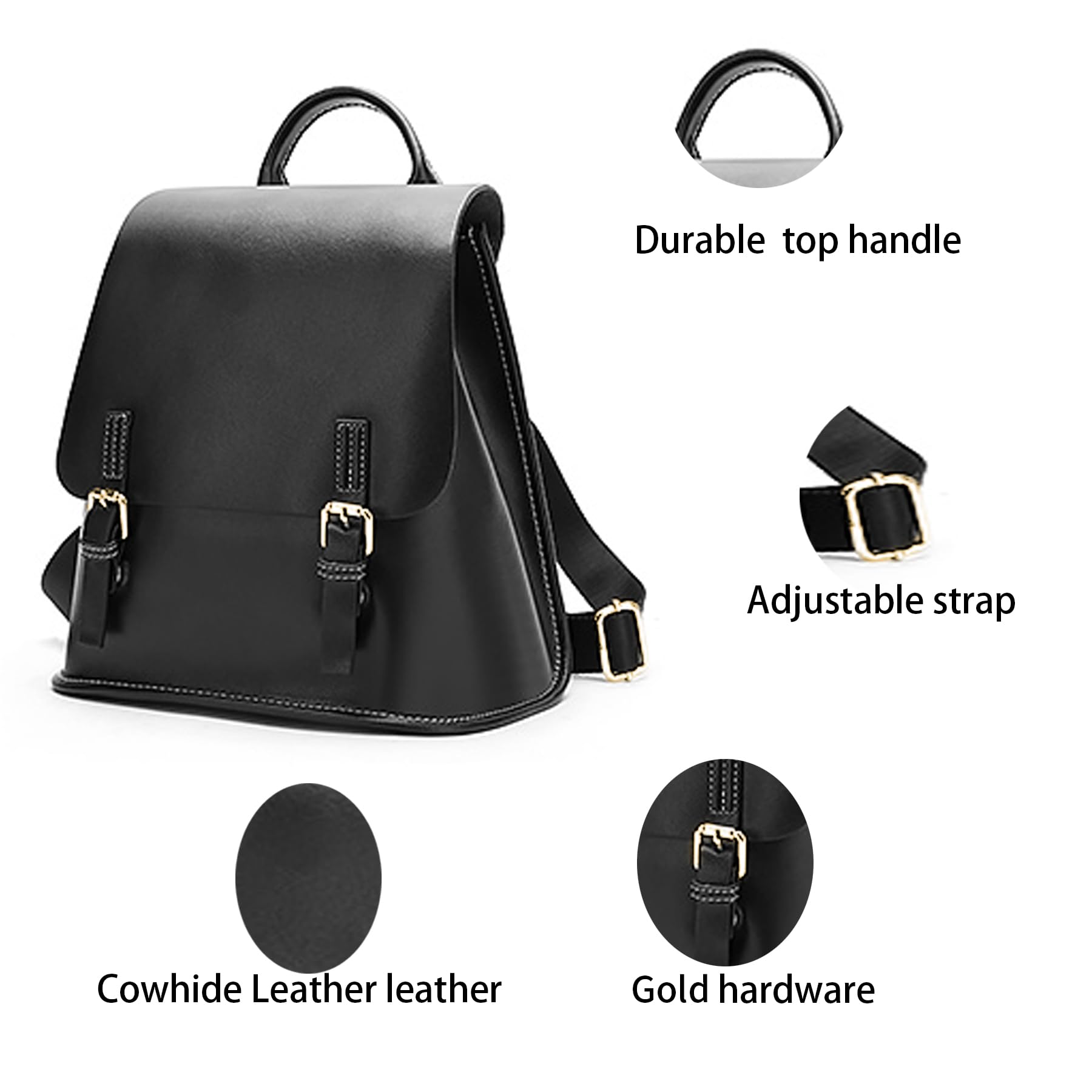 HESHE Women’s Leather Backpack Casual Daypack Style Flap Backpacks for Ladies (Black)