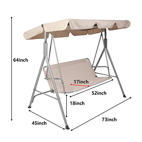 Koreyosh 3-Person Outdoor Swing Chair Adjustable Canopy Hammock Seats Patio Porch Garden Swing, Beige