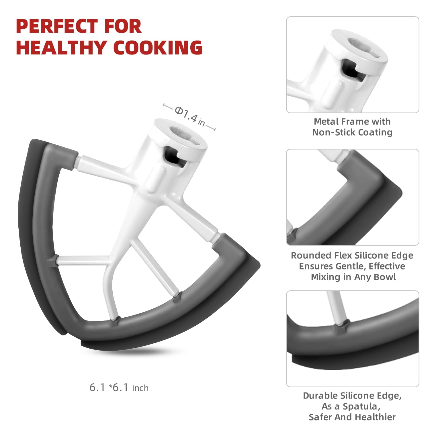 Paddle Attachment for KitchenAid 4.5-5 Quart Tilt-Head Stand Mixer, Flex Edge Beater Kitchen Aid Mixers Accessories with Silicone Edges Bowl Scraper (A)