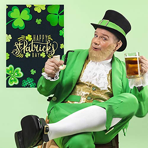 WATINC 2Pcs Happy St. Patrick's Day Garden Flag Burlap Double Sided Clover House Flags Shamrock Indoor Home Flag with Green Hat Pattern Outdoor Three Leaves Decor Flag for Celebration 18.3 x 12.4 In