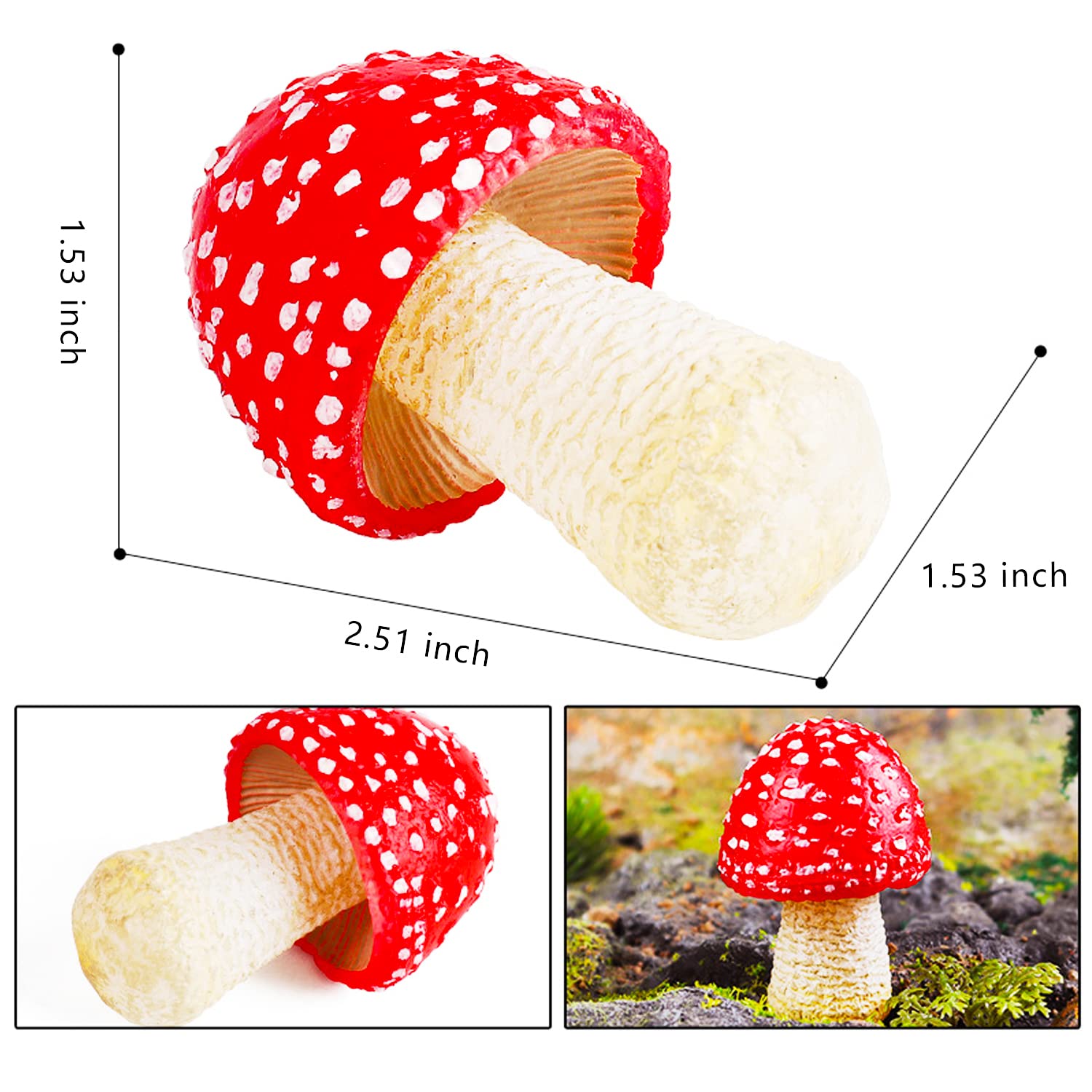 Hiawbon 6 Pcs Miniature Mushroom Figurine Plastic Mushroom Model Realistic Artificial Mushroom Fairy Garden Landscape Decoration Supplies