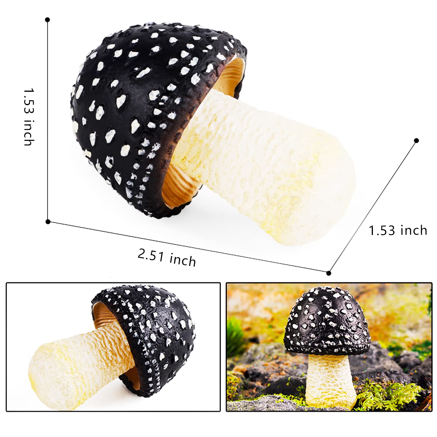 Hiawbon 6 Pcs Miniature Mushroom Figurine Plastic Mushroom Model Realistic Artificial Mushroom Fairy Garden Landscape Decoration Supplies